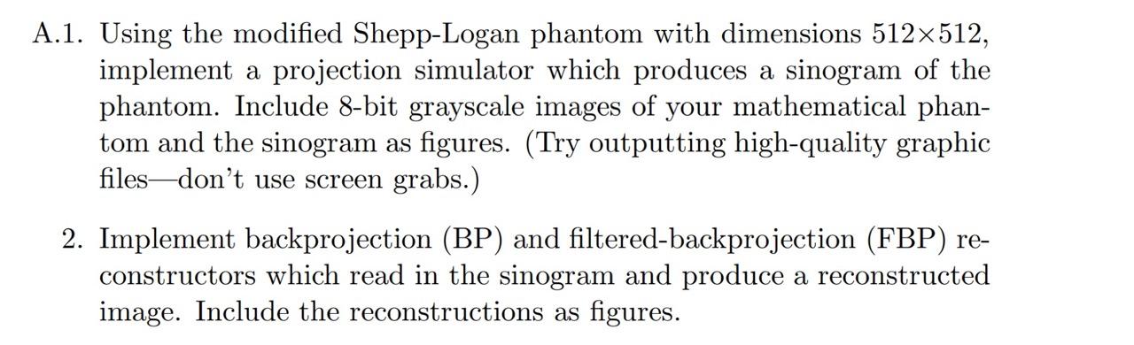 Solved A.1. Using the modified Shepp-Logan phantom with | Chegg.com