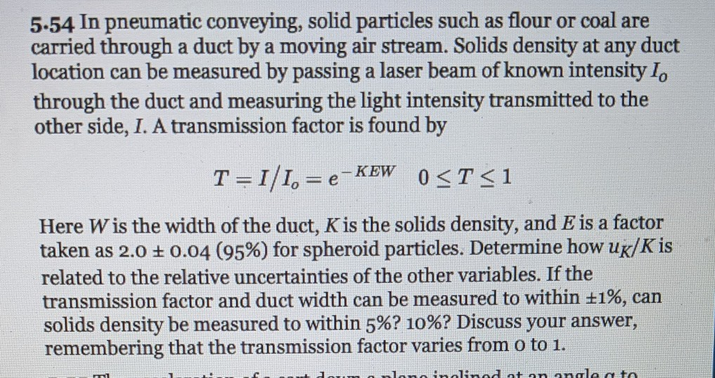 Solved 5.54 In pneumatic conveying, solid particles such as | Chegg.com