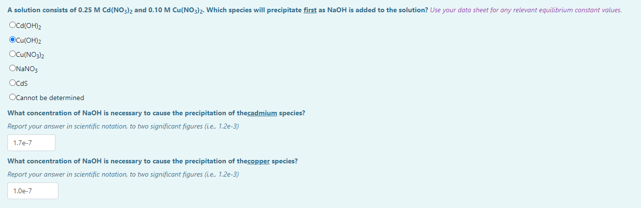 Solved Cd(OH)2OCu(OH)2Cu(NO3)2NaNO3CdS Cannot be determined | Chegg.com