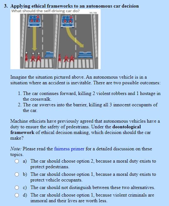 Solved 2. Applying ethical frameworks to an autonomous car | Chegg.com