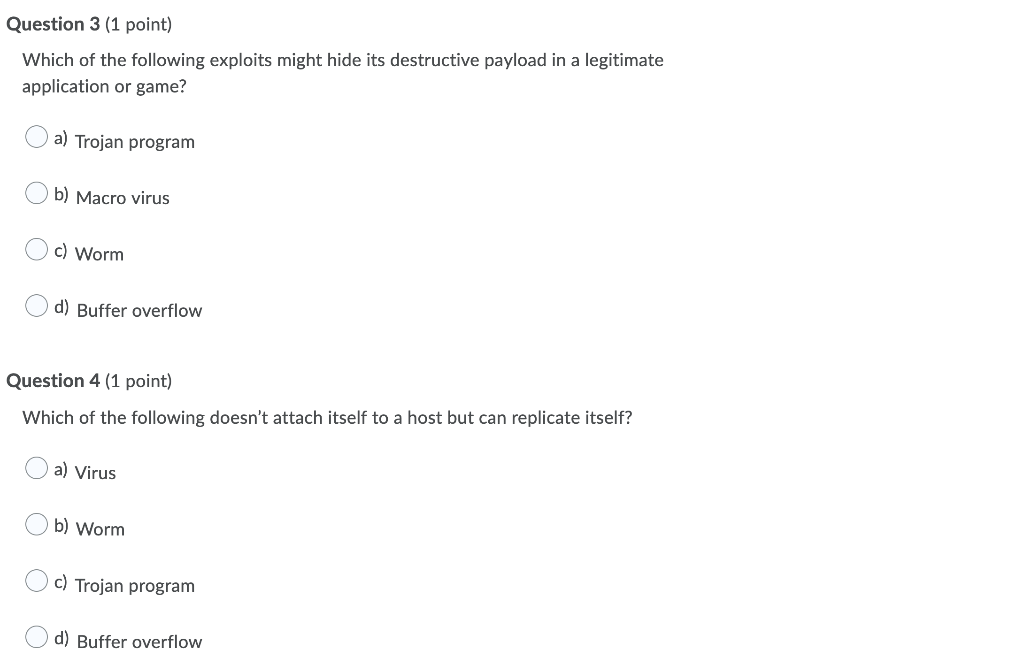 Solved Question 3 (1 point) Which of the following exploits | Chegg.com