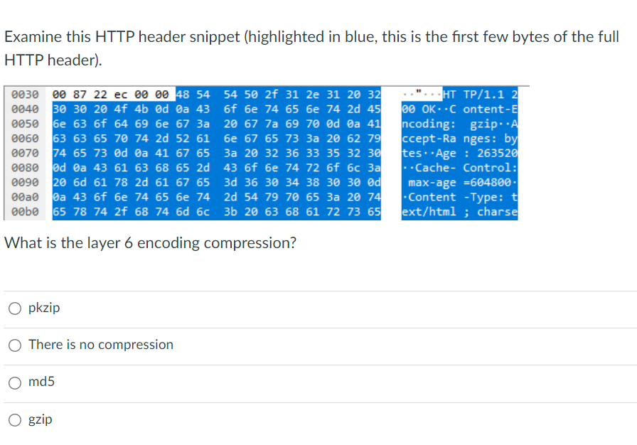 Examine this HTTP header snippet (highlighted in | Chegg.com