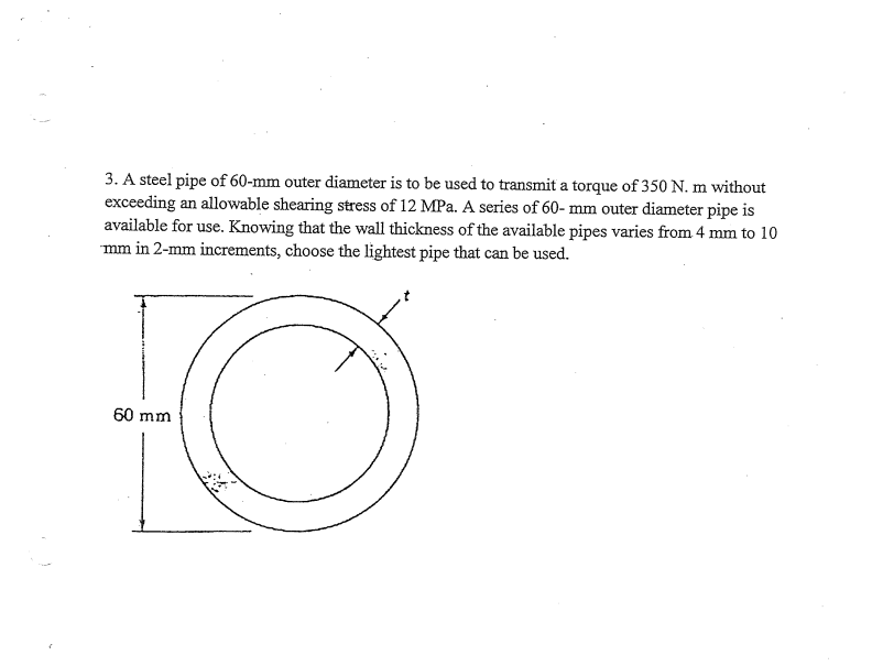Solved 3. A steel pipe of 60−mm outer diameter is to be used | Chegg.com
