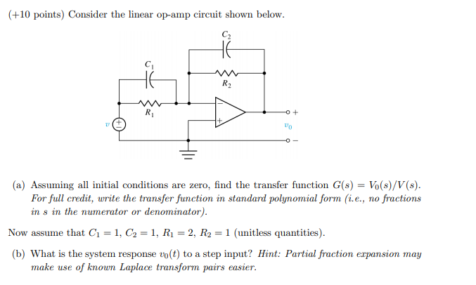 Solved (+10 points) Consider the linear op-amp circuit shown | Chegg.com