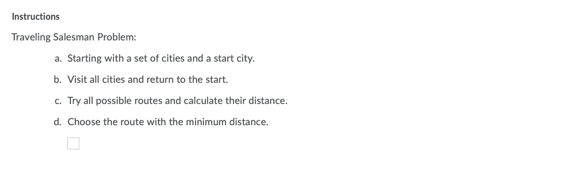 Solved Instructions Traveling Salesman Problem: a. Starting | Chegg.com