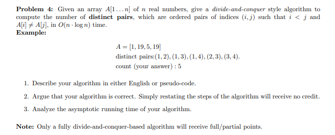 Solved Problem 4: Given an array \\( A[1 \\ldots n] \\) of | Chegg.com