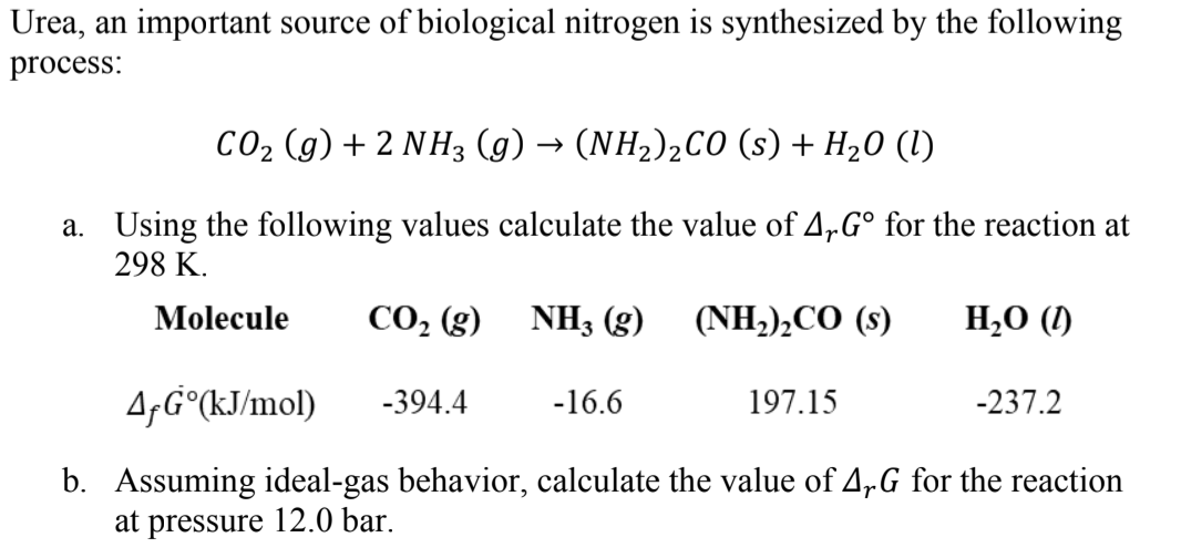 Solved Urea, an important source of biological nitrogen is | Chegg.com