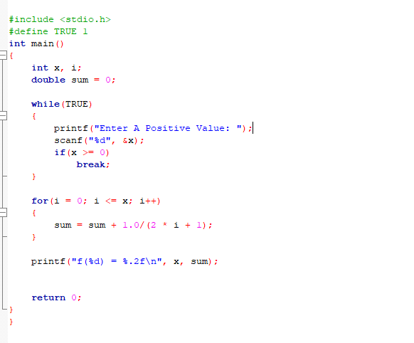 Solved #include #define TRUE 1 int main () int x, i; double | Chegg.com
