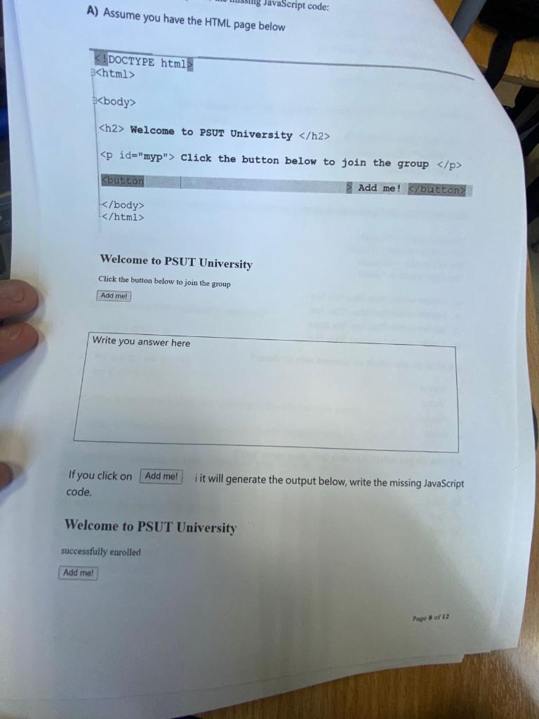 Solved issing JavaScript code: A) Assume you have the HTML | Chegg.com