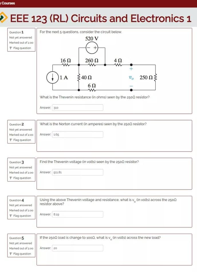 Solved Courses EEE 123 (RL) Circuits and Electronics 1 | Chegg.com