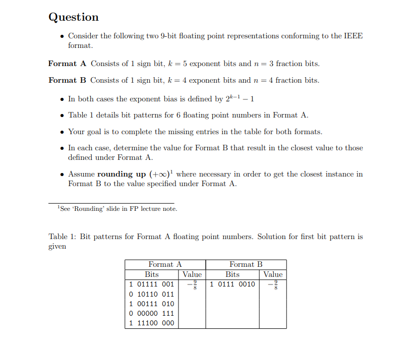 Solved Question • Consider the following two 9-bit floating | Chegg.com