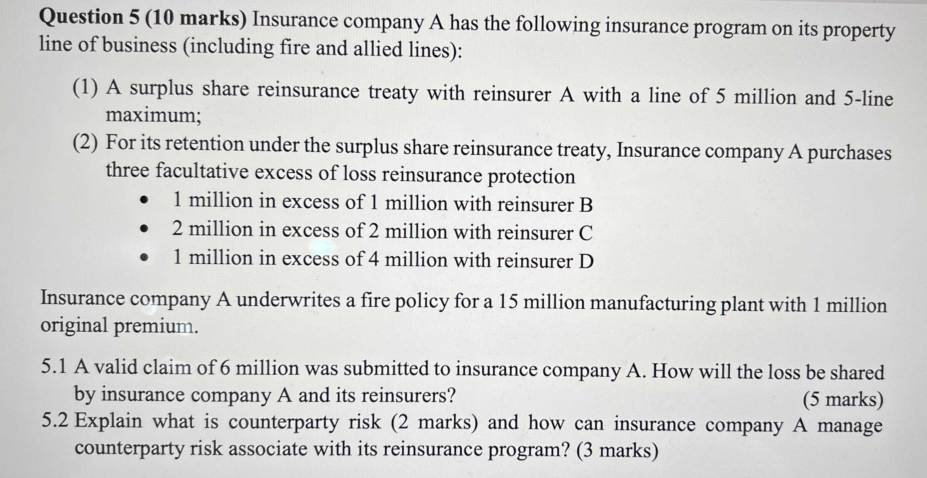 Solved Question 5 (10 marks) Insurance company A has the | Chegg.com