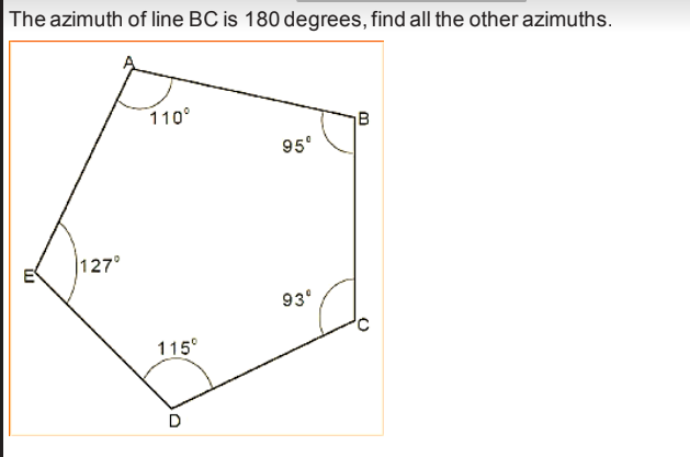 Solved The azimuth of line BC is 180 degrees, find all the | Chegg.com