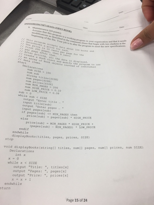 Solved Assume that this program is a working program in your | Chegg.com