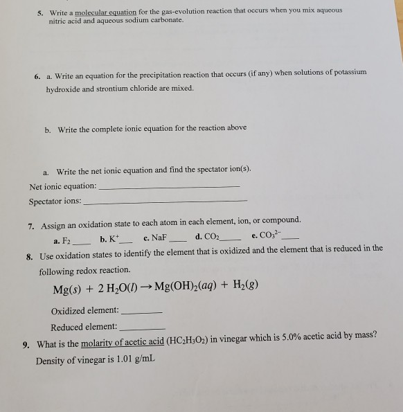Solved 5. Write a molecular equation for the gas-evolution | Chegg.com
