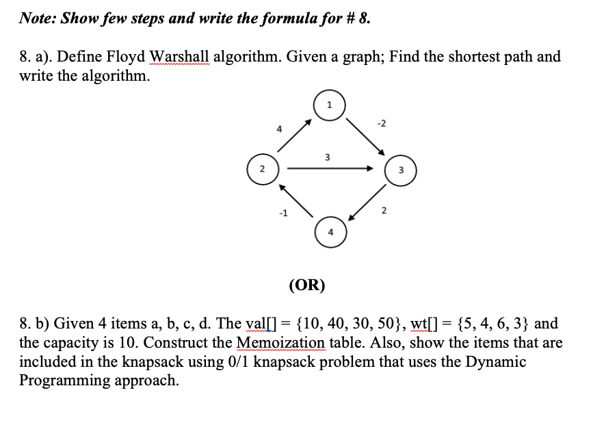 Solved Note: Show few steps and write the formula for # 8. | Chegg.com