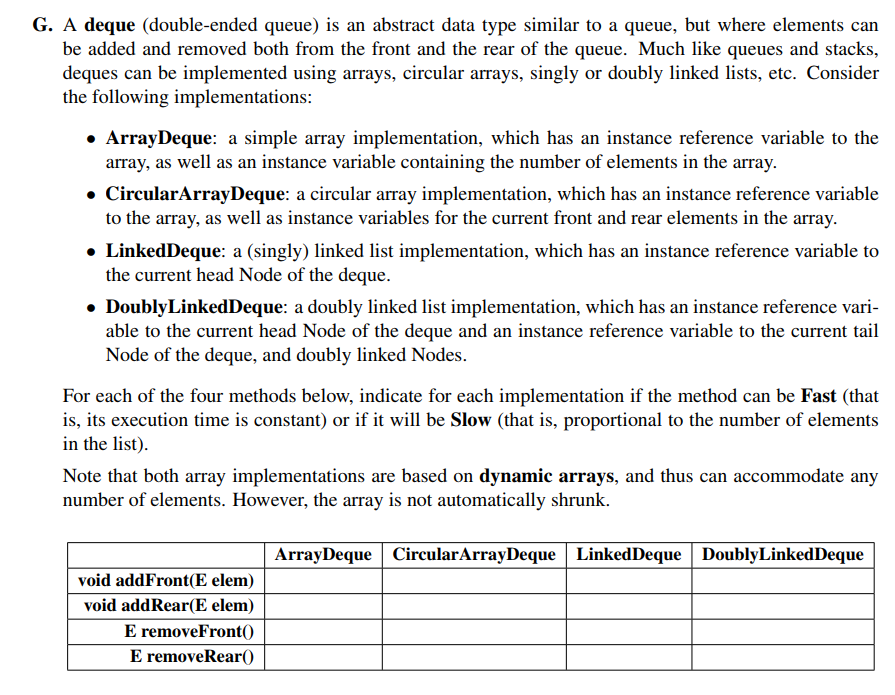 G. A deque (double-ended queue) is an abstract data | Chegg.com