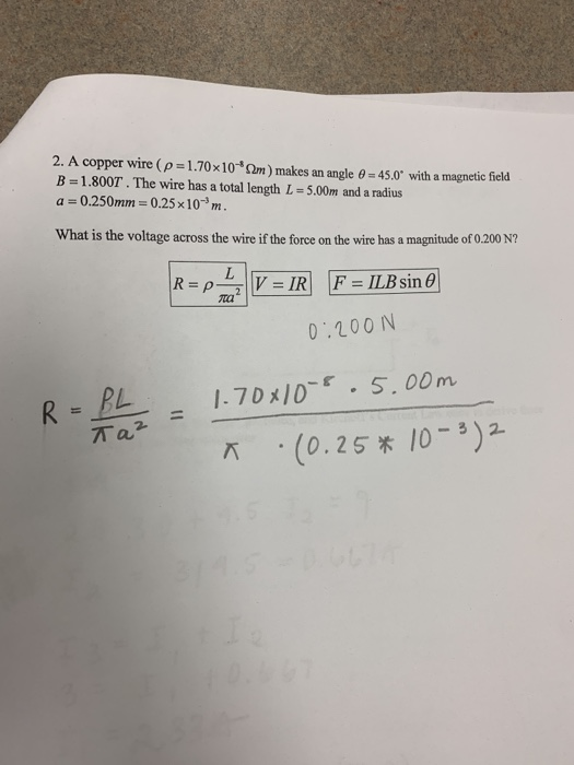 Solved 2. A copper wire ( ρ : 1.70x10"Am ) makes an angle θ | Chegg.com