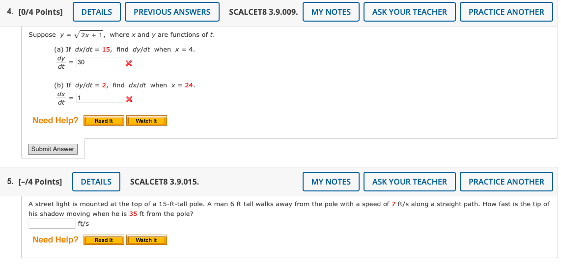 Solved 4. [0/4 Points) DETAILS PREVIOUS ANSWERS SCALCET8 | Chegg.com