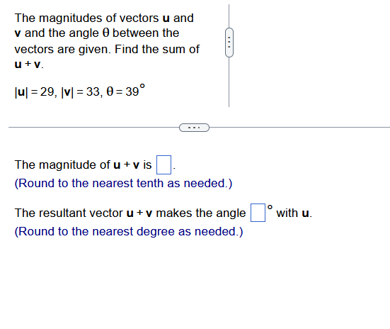 Solved The magnitudes of vectors u and v and the angle θ | Chegg.com