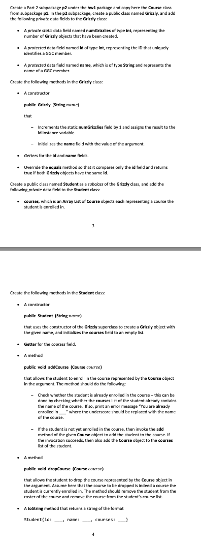 Solved Create a Part 2 subpackage p2 under the hw1 package | Chegg.com