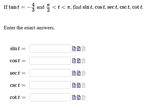 Solved If tant=−34 and 2π | Chegg.com
