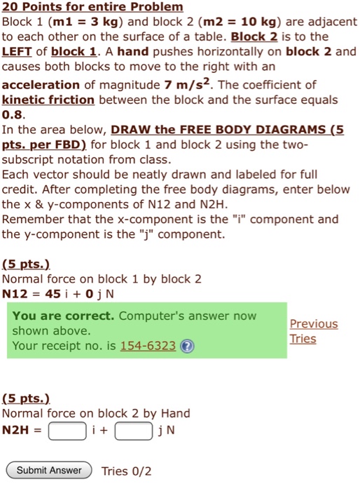 Solved Block 1 (m1 = 3 kg) and block 2 (m2 = 10 kg) are | Chegg.com