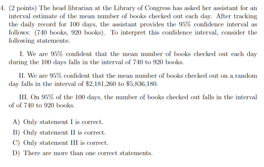 Solved 1. (2 points) The head librarian at the Library of | Chegg.com