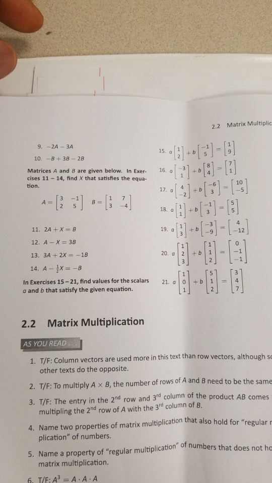Solved 2.2 Matrix Multiplic 9.-2A - 3A 10. --B + 3B - 28 15. | Chegg.com