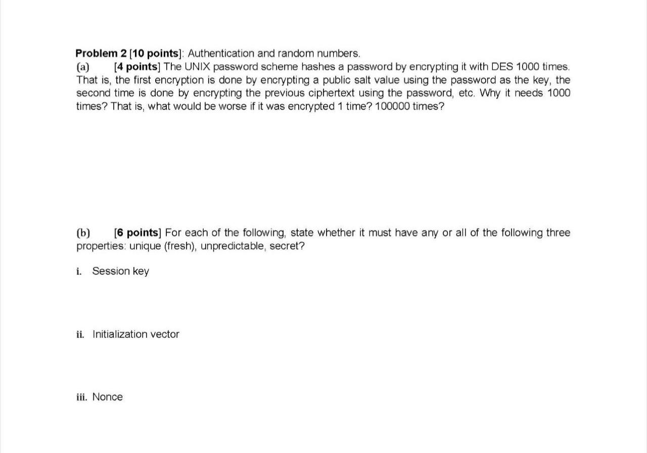 Problem 2 [10 points]: Authentication and random | Chegg.com