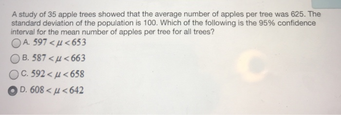 Solved A study of 35 apple trees showed that the average | Chegg.com