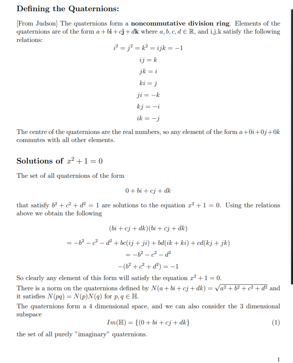 Defining the Quaternions: From Judson The quaternions | Chegg.com