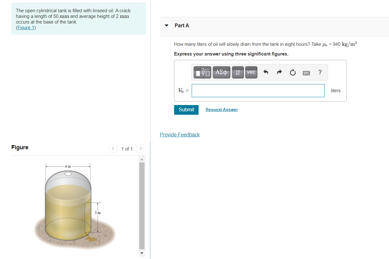 Solved The open cylindrical tank is filled with linseed oil. | Chegg.com