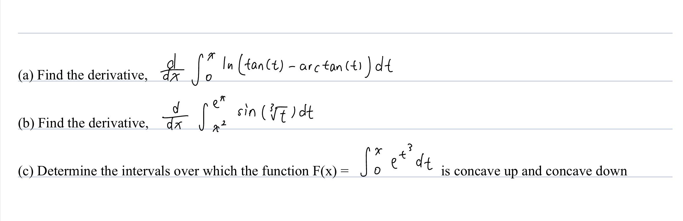 Solved (a) Find the derivative, dxd∫0xln(tan(t)−arctan(t))dt | Chegg.com