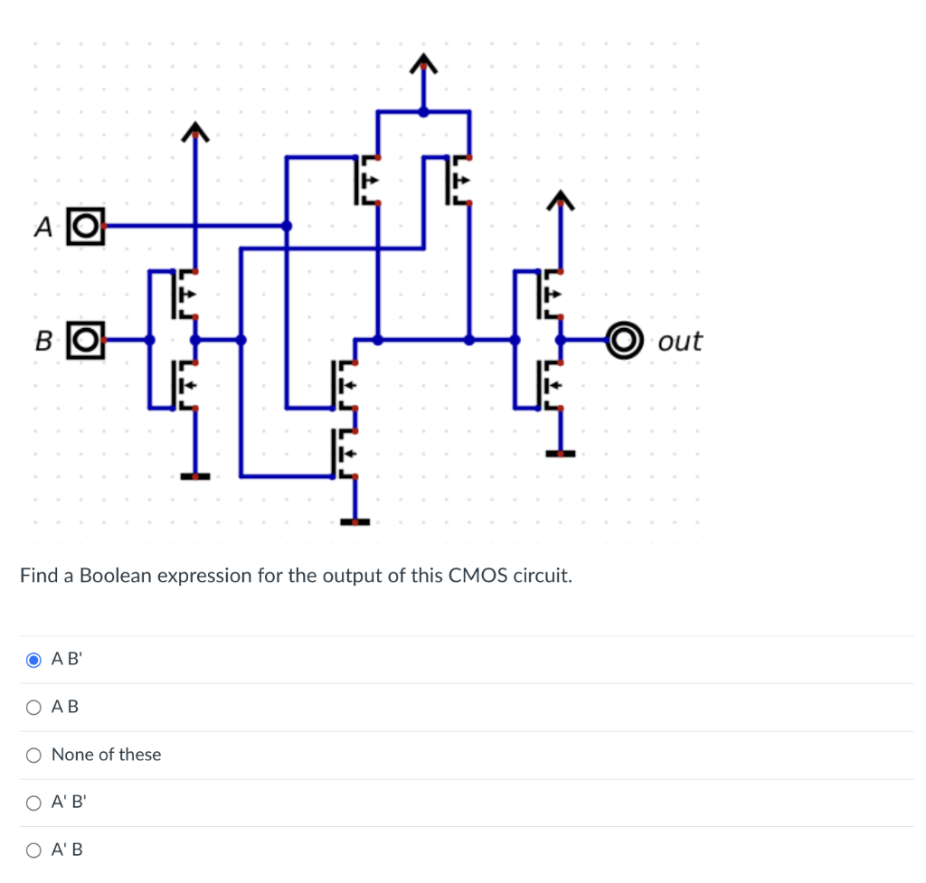 Solved Find a Boolean expression for the output of this CMOS | Chegg.com