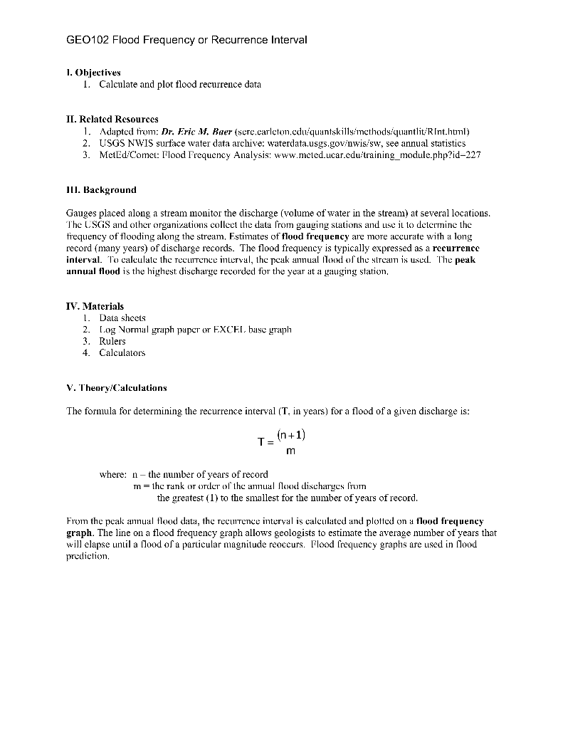 GEO102 Flood Frequency or Recurrence Interval | Chegg.com
