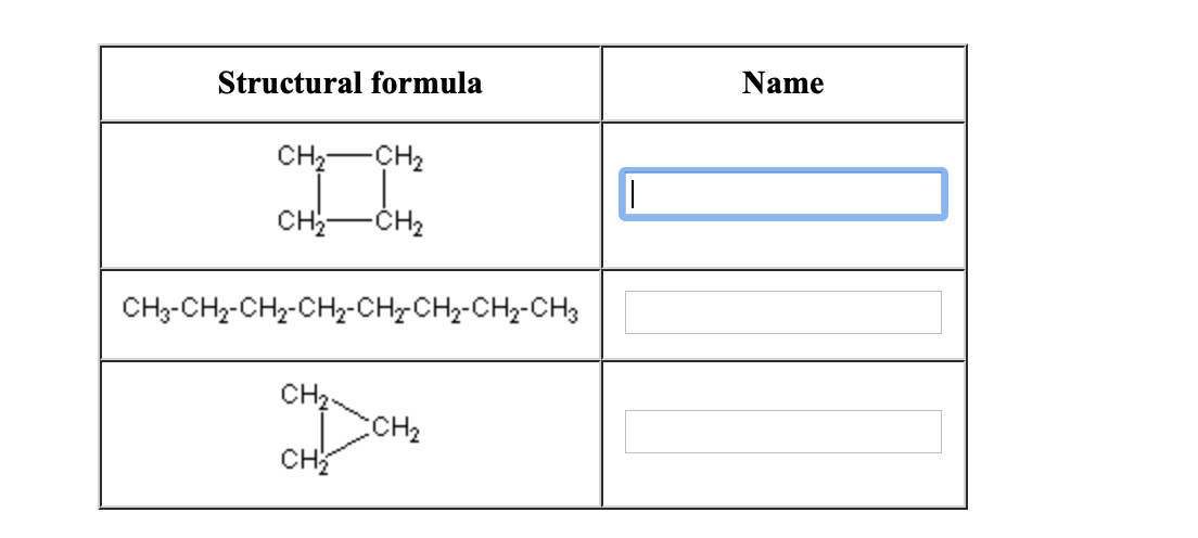 Solved Structural formula Name CH? —CH2 CH-CH2 | Chegg.com