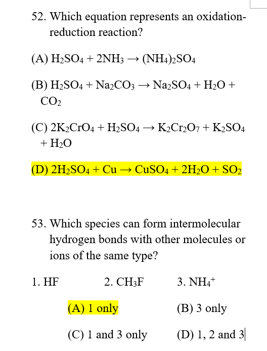 Solved 52. Which equation represents an oxidation- reduction | Chegg.com