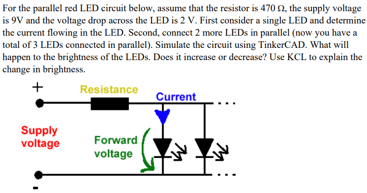 Solved For the parallel red LED circuit below, assume that | Chegg.com