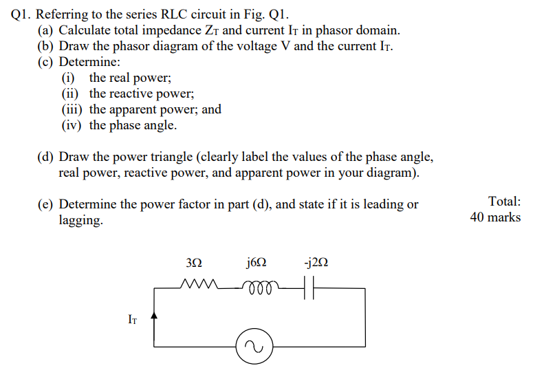 Solved Q1. Referring to the series RLC circuit in Fig. Ql. | Chegg.com