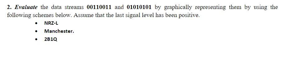 Solved 2. Evaluate the data streams 00110011 and 01010101 by | Chegg.com