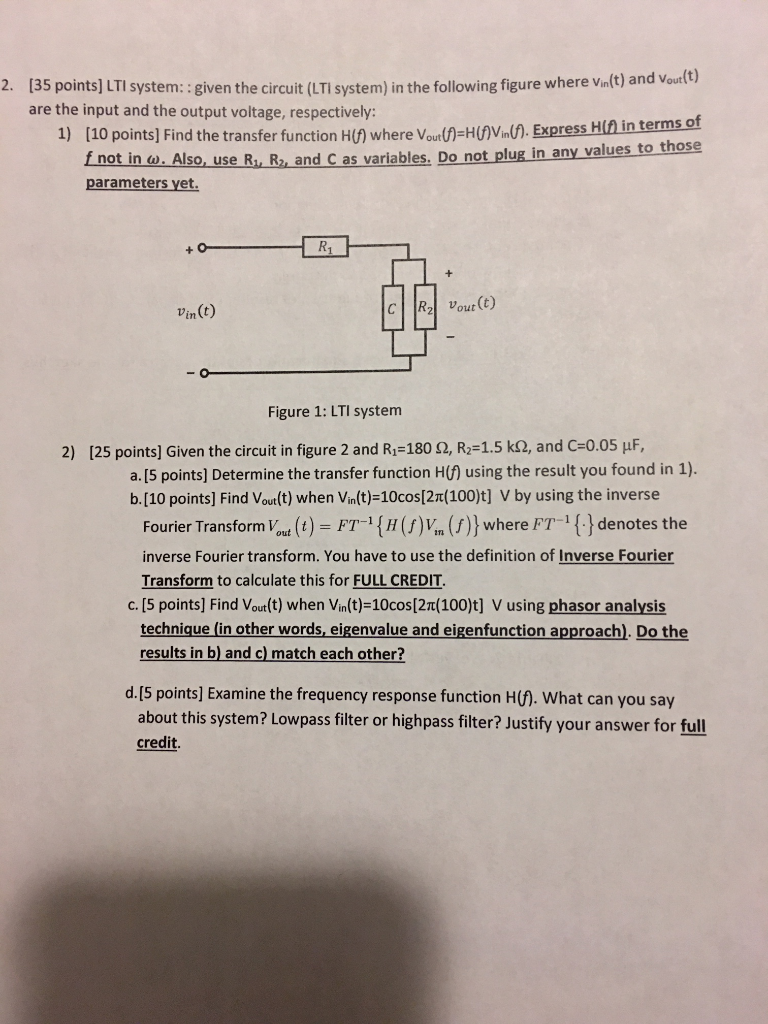 Solved LTI system: Given the circuit (LTI system) in the | Chegg.com