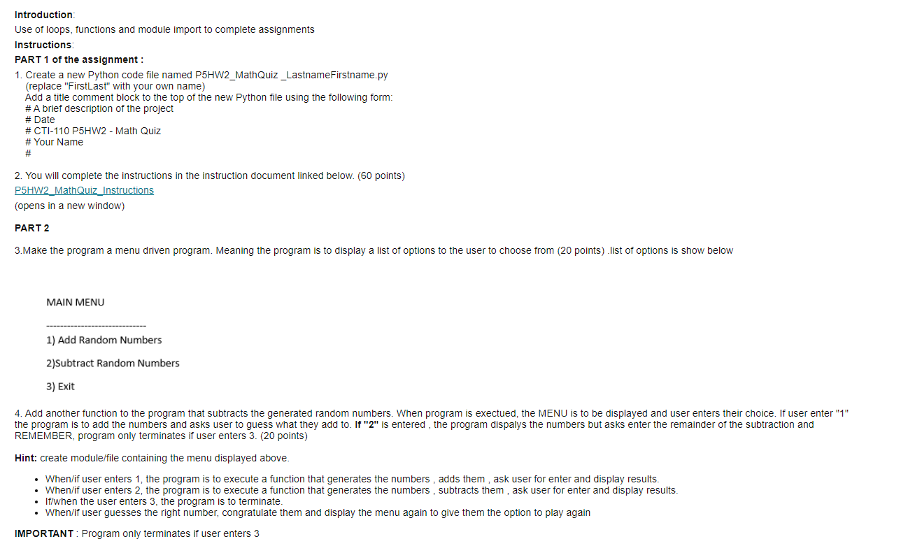 Solved Introduction: Use of loops, functions and module | Chegg.com