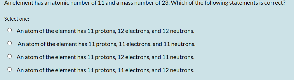 Solved An element has an atomic number of 11 ﻿and a mass | Chegg.com