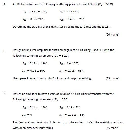 Solved Radio Frequency & Microwave Engineering *Please help | Chegg.com