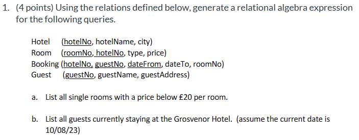 Solved (4 points) Using the relations defined below, | Chegg.com
