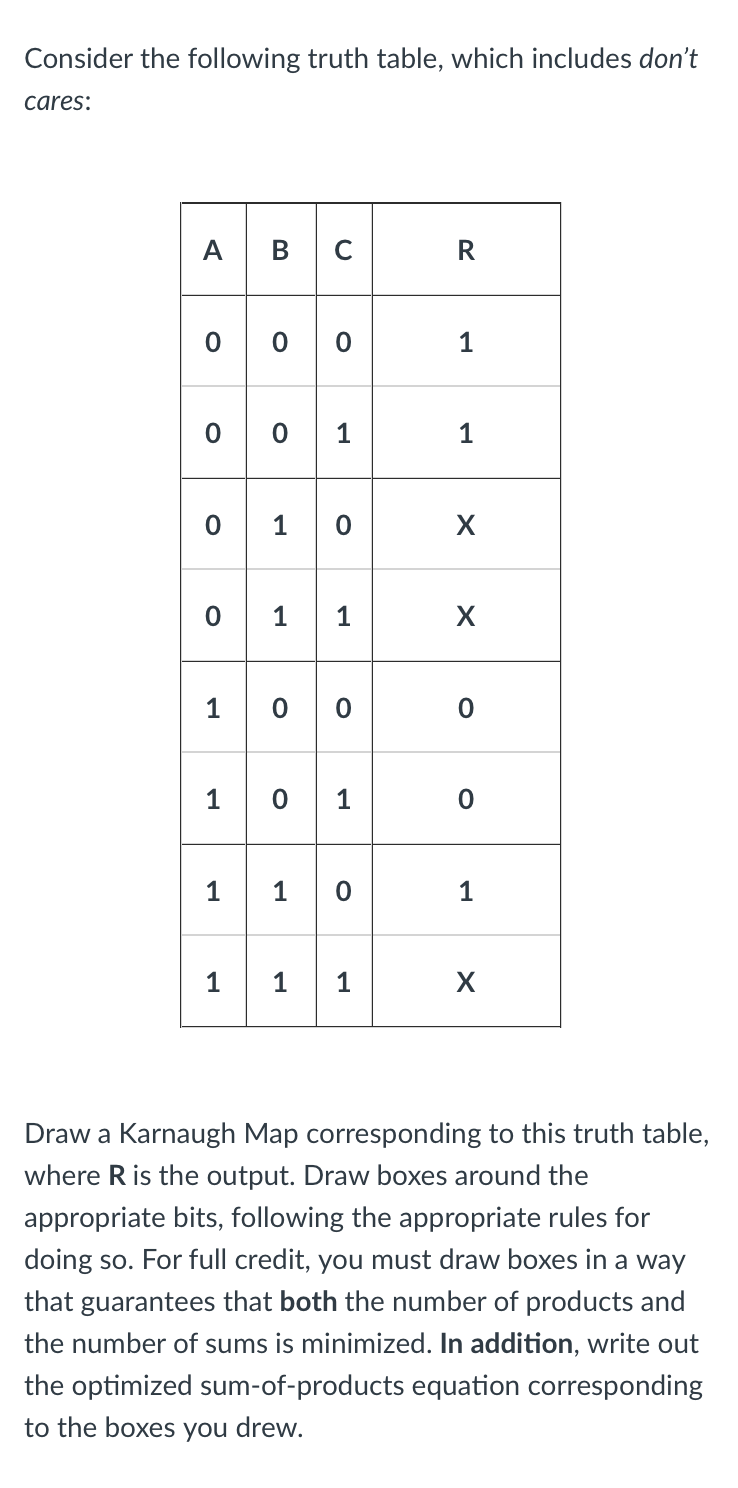 Consider the following truth table, which includes | Chegg.com