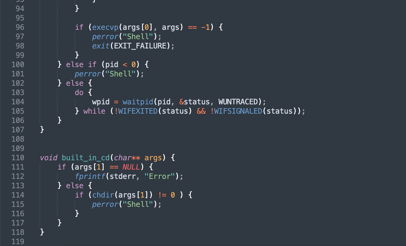 Solved The following code is a shell in C.The functionality | Chegg.com