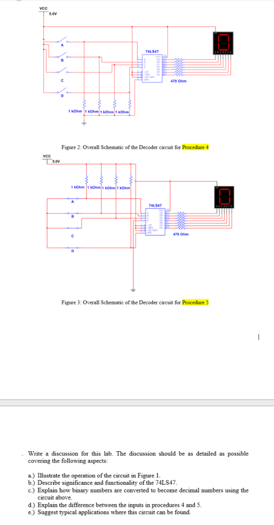 Solved VCC 5.0V 74LS47 470 Ohm 1 kOhm 1 kOhm Figure 2: | Chegg.com