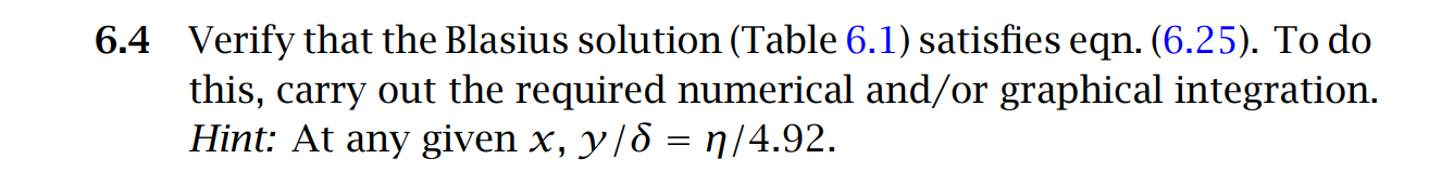 Solved 4 Verify that the Blasius solution (Table 6.1) | Chegg.com